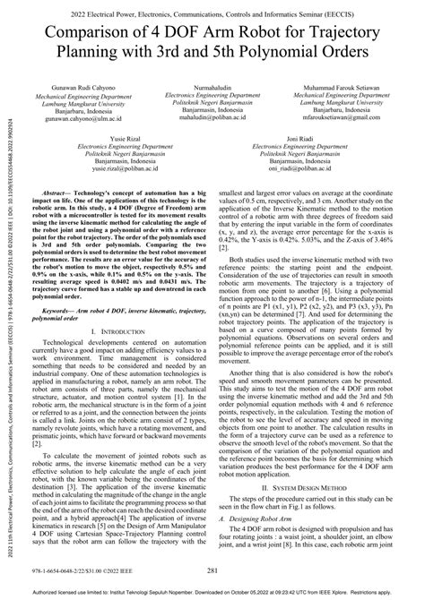 Pdf Comparison Of 4 Dof Arm Robot For Trajectory Planning With 3rd And 5th Polynomial Orders