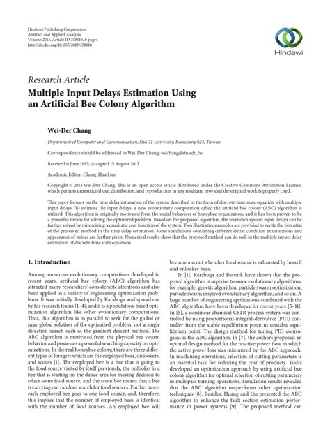pdf multiple input delays estimation using an artificial bee colony algorithm