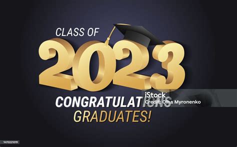2023년 졸업 축하합니다 졸업생 골드 졸업 개념 3d 텍스트 벡터 일러스트 레이 션 2023년에 대한 스톡 벡터 아트 및 기타 이미지 2023년 졸업식 별 모양