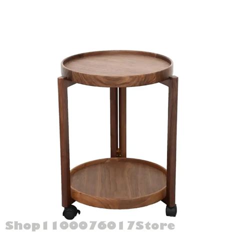 바퀴 달린 튼튼한 나무 소파 사이드 테이블 맞춤형 이동식 소형 커피 테이블 디자인 센스 남양 호두나무 바퀴 트롤리 코너 Aliexpress