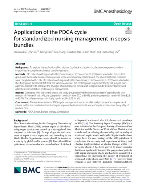 Application Of The Pdca Cycle For Standardized Nursing Management In