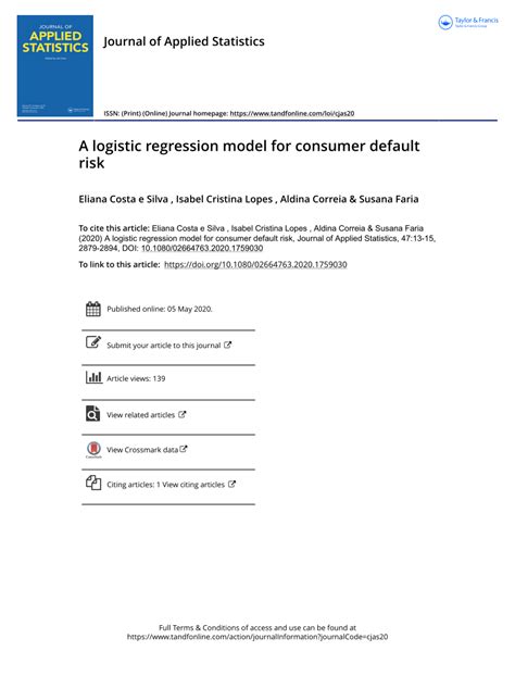 Pdf A Logistic Regression Model For Consumer Default Risk