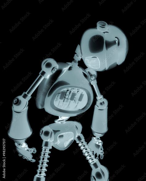 Funny Robot Cartoon Is In Shut Down Pose Close Up View Stock Illustration Adobe Stock