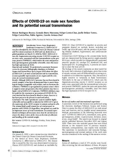 Pdf Effects Of Covid 19 On Male Sex Function And Its Potential Sexual