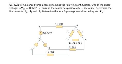 Solved Q1 [32 Pts] A Balanced Three Phase System Has The