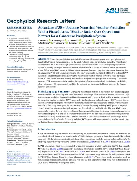 Pdf Advantage Of 30‐s‐updating Numerical Weather Prediction With A Phased‐array Weather Radar