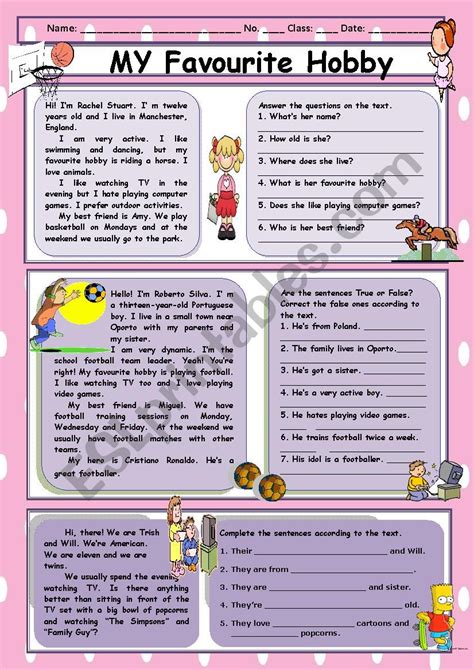 My Favourite Hobby Reading Comprehension Esl Worksheet By Spyworld