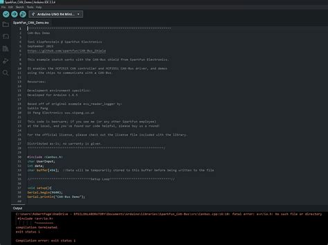 Can Bus Shield Example Code Fails To Compile Arduino Sparkfun Community