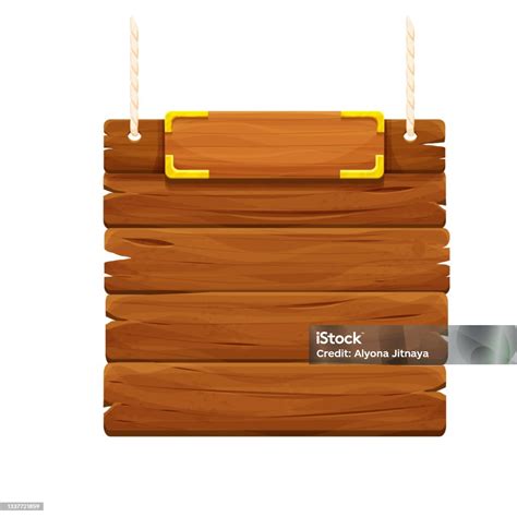 나무 프레임 흰색 배경에 고립 된 만화 스타일의 골드 디테일과 밧줄 배너 고대 간판상상세상세있고 질감이 있습니다 Ui 게임 자산 벡터 일러스트레이션 0명에 대한 스톡 벡터