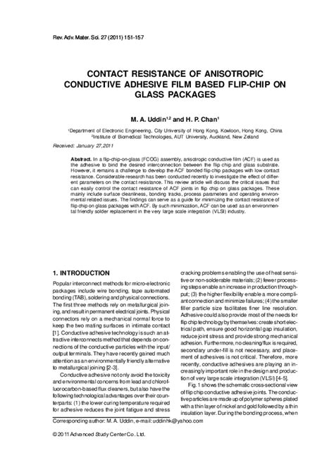 Pdf Contact Resistance Of Anisotropic Conductive Adhesive Film Based Flip Chip On Glass Packages