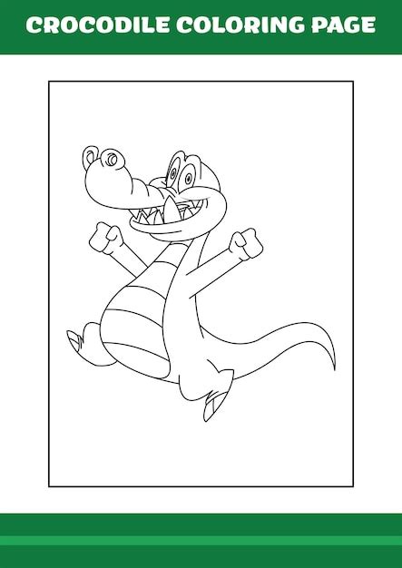 색칠하기 책에 대한 만화 악어의 악어 색칠 페이지 그림 프리미엄 벡터