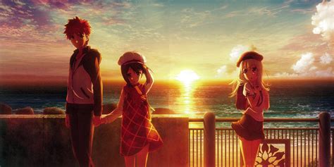 Fatekaleid Prisma Illya Miyu Illya And Shirous Sunset Moment Hd Wallpaper