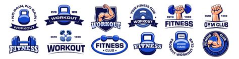 ชุดโลโก้ฟิตเนส ชุดป้ายออกกําลังกาย สไตล์แบน ภาพประกอบสต็อก ดาวน์โหลดรูปภาพตอนนี้ ยิม สิ่ง