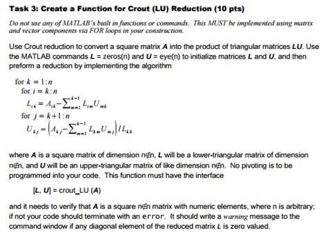 Solved Task 3 Create A Function For Crout Lu Reduction