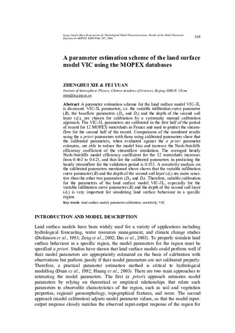 Pdf A Parameter Estimation Scheme Of The Land Surface Model Vic Using