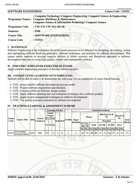 Software Engineering Syllabus Pdf