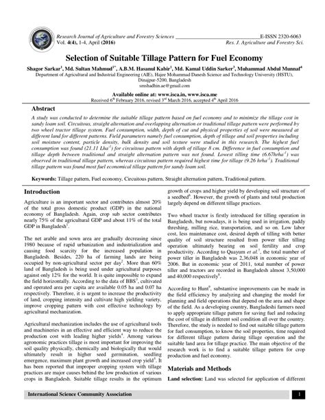 Pdf Selection Of Suitable Tillage Pattern For Fuel Economy