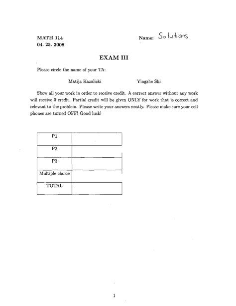 Exam 3 With Solution Algebra And Trigonometry Math 114 Docsity