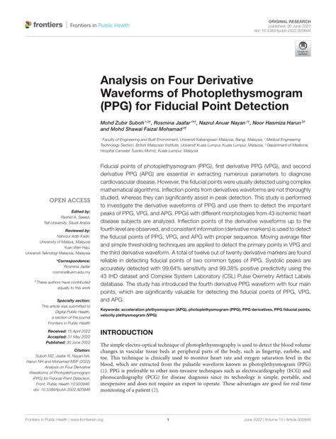 Pdf Analysis On Four Derivative Waveforms Of Photoplethysmogram Ppg For Fiducial Points