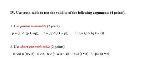 solved iv use truth table to test the validity of the