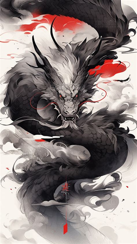 水墨生肖龙中国水墨风中国龙插画黑龙