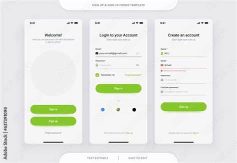 Sign Up And Sign In Forms Registration And Login And Password Forms Page For Mobile App Vector