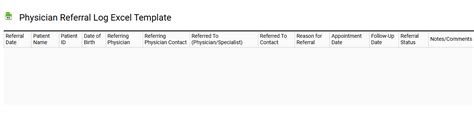 Medical Referral Log Excel Template For Efficient Patient Tracking