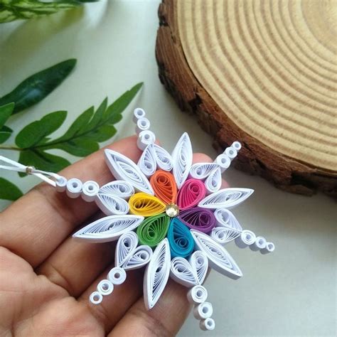 Quilled Rainbow Snowflake Christmas Tree Ornament Colourful Tree