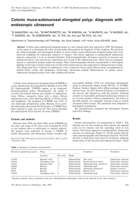 Pdf Colonic Muco Submucosal Elongated Polyp Diagnosis With