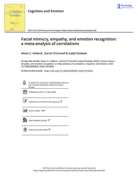 Pdf Facial Mimicry Empathy And Emotion Recognition A Meta Analysis