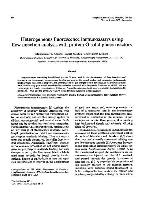 Pdf Heterogeneous Fluorescence Immunoassays Using Flow Injection Analysis With Protein G Solid