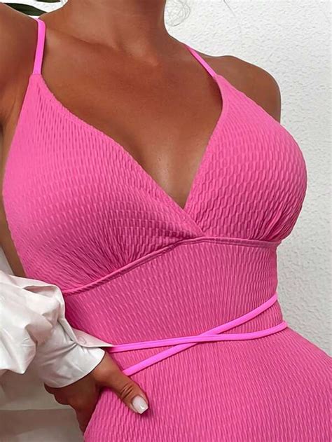 Tie Backless Halter One Piece Swimsuit Shein Usa