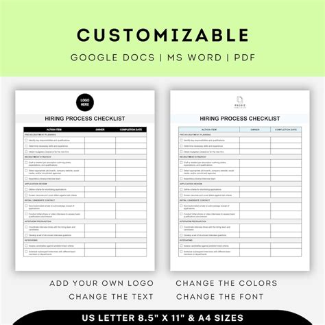 Hiring Process Checklist Template Employee Recruitment Etsy