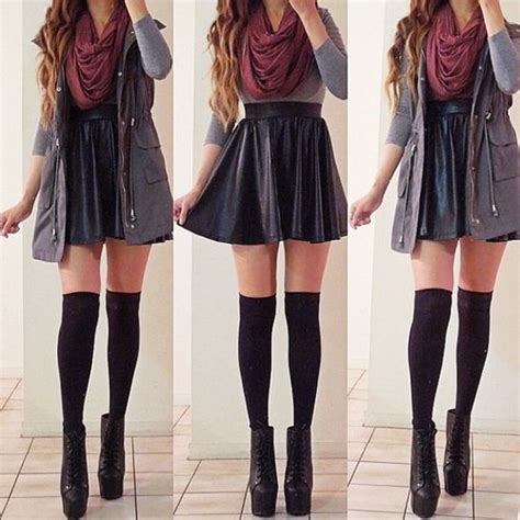 Fall Outfits For Teen Girls With Knee High Socks Circle Skirt And