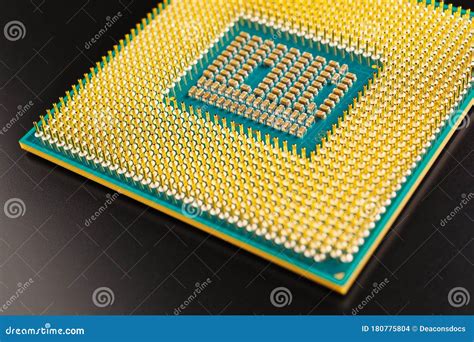 Processor Microprocessor Cpu Of A Desktop Or Laptop Lies On Dark Matte Surface Close Up