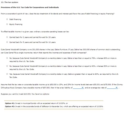 12 The Tax System Provisions Of The Us Tax Code For Corporations And