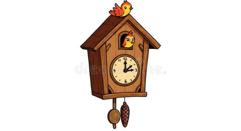 Whimsical Animated Cuckoo Clock With Birds Announcing The Hour Stock