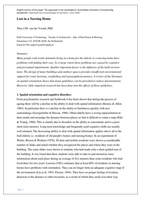 Pdf Lost In A Nursing Home Spatial Orientation From An Architectural Point Of View A Review
