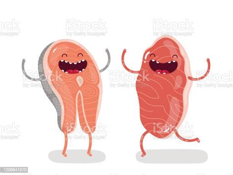 귀여운 낙서 문자 대리석 쇠고기 스테이크와 연어 스테이크는 영원히 가장 친한 친구입니다 등장인물에 대한 스톡 벡터 아트 및 기타 이미지 등장인물 고기 연어 해산물