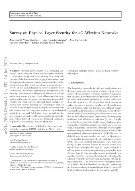 Survey On Physical Layer Security For 5g Wireless Networks Deepai