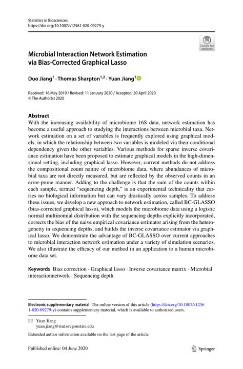 Pdf Microbial Interaction Network Estimation Via Bias Corrected Graphical Lasso