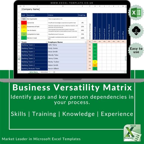 Microsoft Excel Spreadsheet Employee Staff Office Skills Versatility Matrix