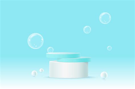 기하학적 모양의 배경입니다 디스플레이 제품에 대한 3d 렌더링 및 웹 사이트의 배너 구 패턴이 있는 최소 모형입니다 광고를 위한 빈 쇼케이스 현실적인 3d 흰색 공과 거품