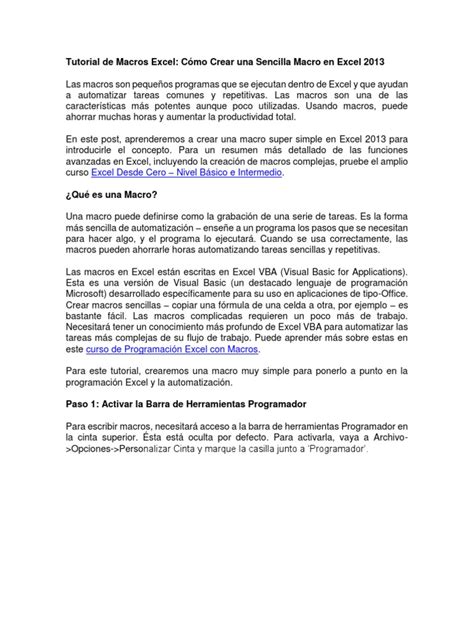 Tutorial De Macros Excel Pdf Pdf Macro Informática Microsoft Excel