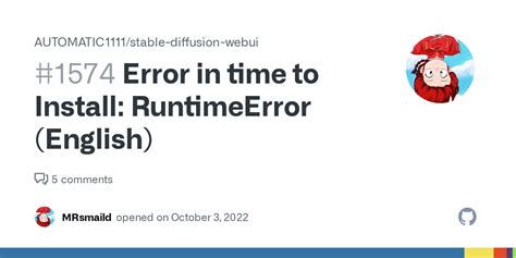 Error In Time To Install Runtimeerror English Issue Automatic Stable Diffusion