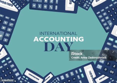 국제 회계의 날 배너입니다 계산기 배경입니다 11월 10일 휴일 개념입니다 배경 배너 카드 텍스트 비문이 있는 포스터에 대한 템플릿입니다 0명에 대한 스톡 벡터 아트 및