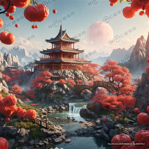 Ai创作图唯美新中式风景 超高清 果园 飘渺电影般环境 昵图网