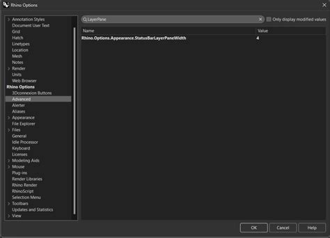 gui request longer object layer name display window rhino mcneel