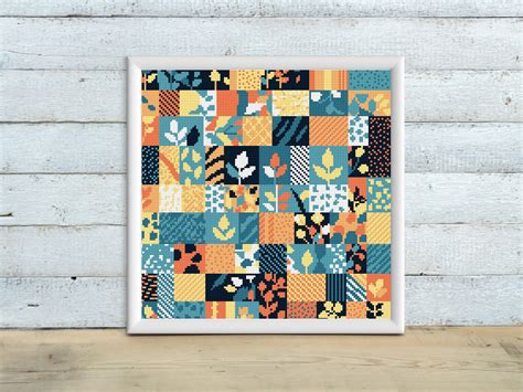 quaker sampler patchwork cross stitch pattern full coverage tiles folk