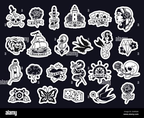 Old School Tattoo Retro Sailor Black Outlines Tattooing Style